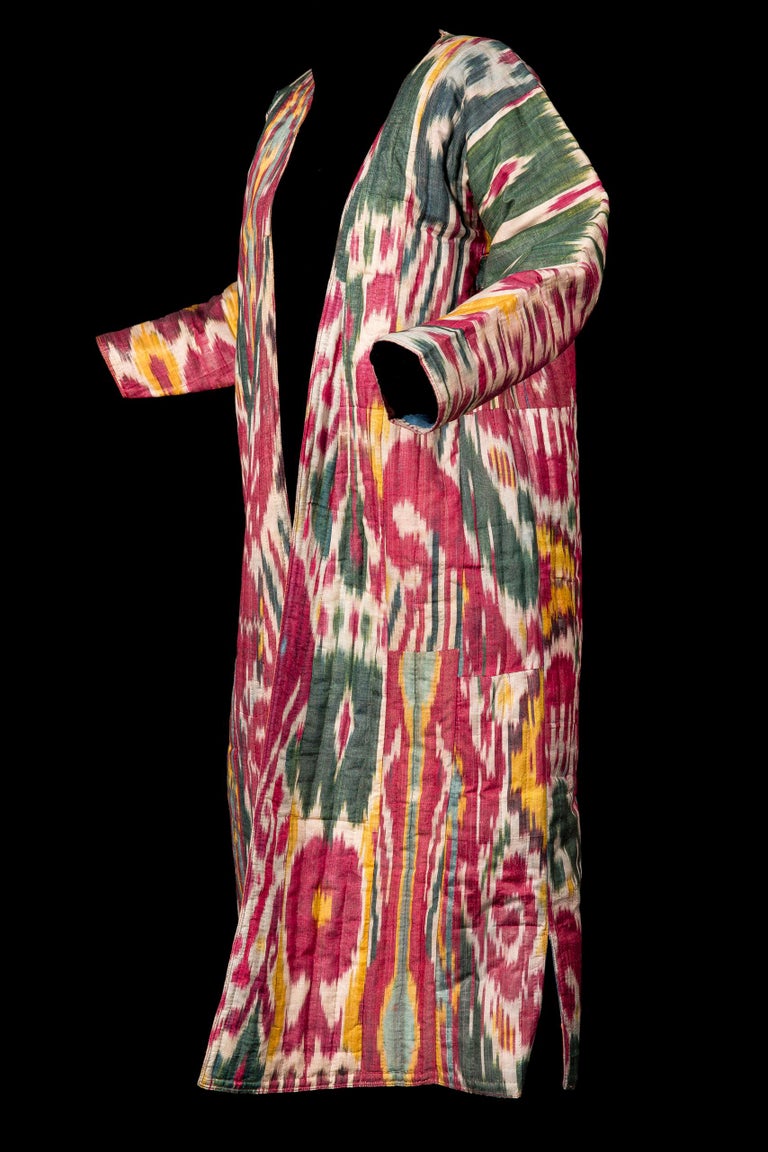 Magnificent Silk Ikat Chapan, Uzbekistan, Xix Century For Sale at 1stDibs
