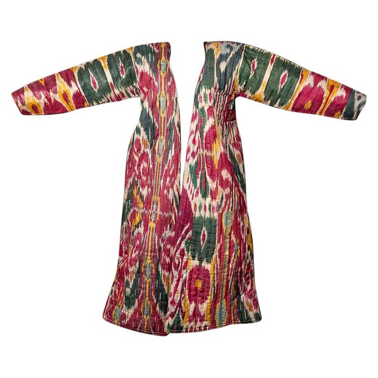 Magnificent Silk Ikat Chapan, Uzbekistan, Xix Century For Sale at 1stDibs