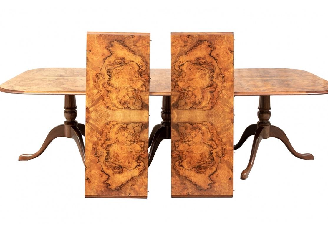 Magnificent Triple Pedestal Dining Table With Burled Top For Sale at ...