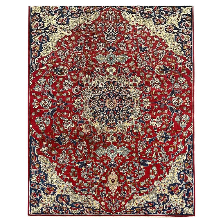 Magnificent Vintage Rug Handmade Carpet Floral Red Wool Oriental ...