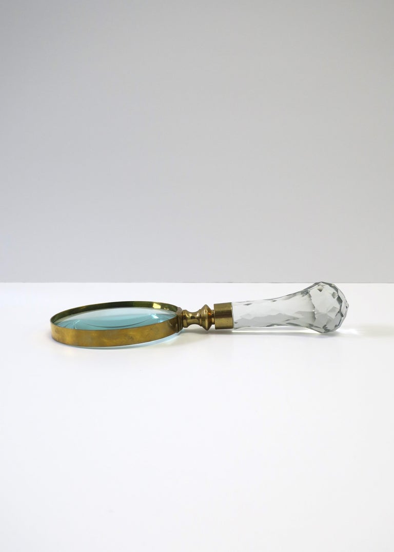 Magnifying Glass in Brass with Crystal Handle For Sale at 1stDibs