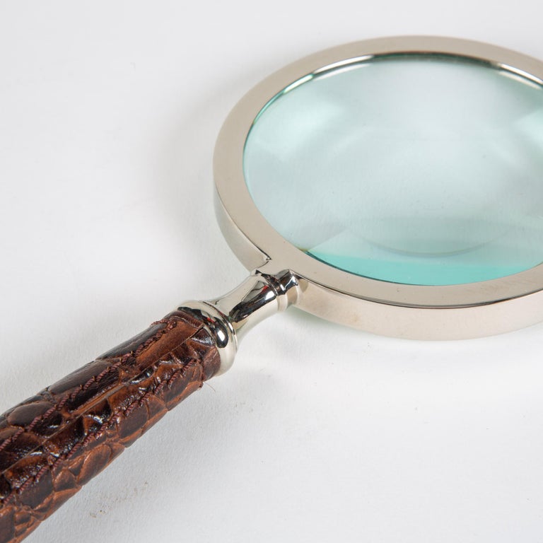 Magnifying Glass with Leather Croc Embossed Handle For Sale at 1stDibs