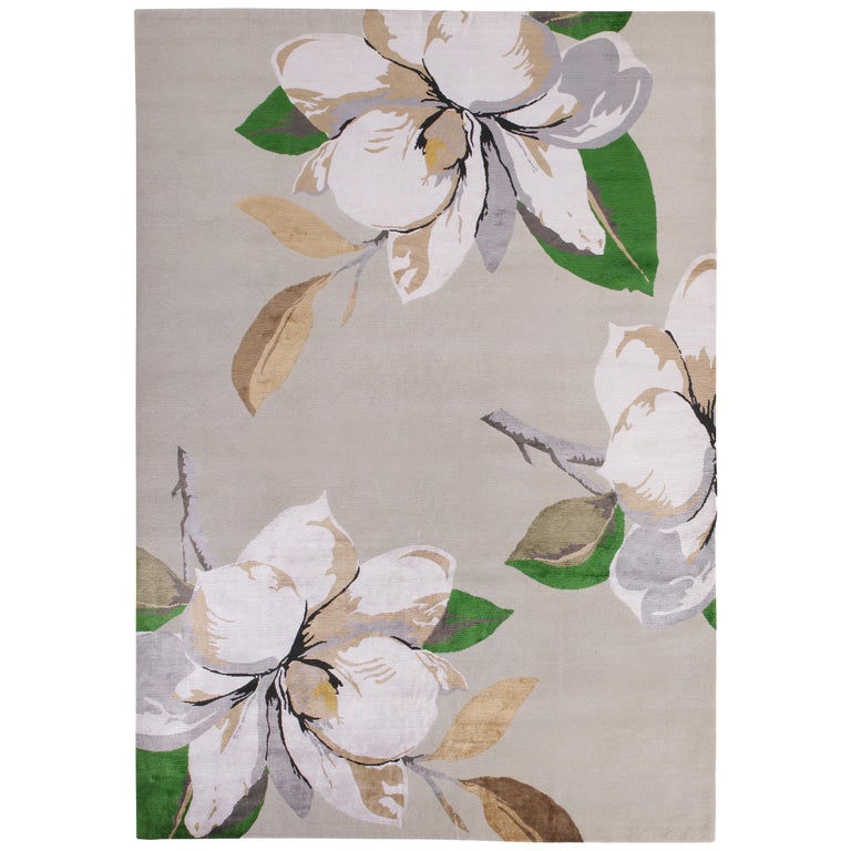 Magnolia Ice Hand-Knotted Area Rug in Wool and Silk by Vivienne ...