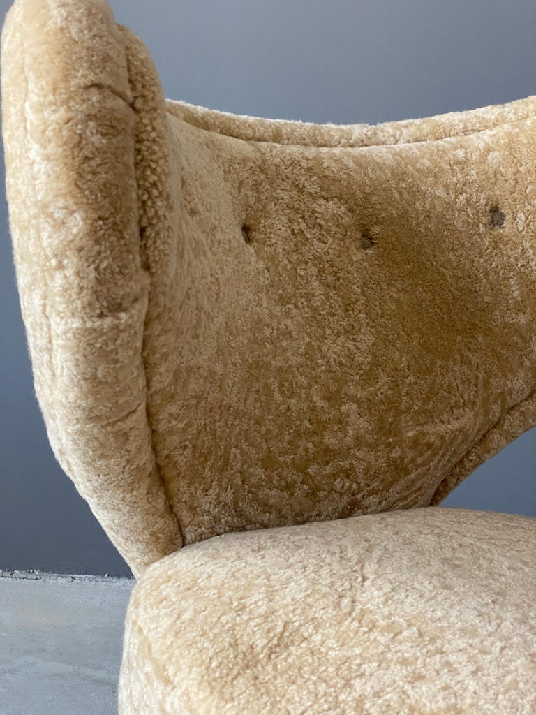 Magnus Stephensen 'Attributed' Lounge Chair Beige Sheepskin Beech ...