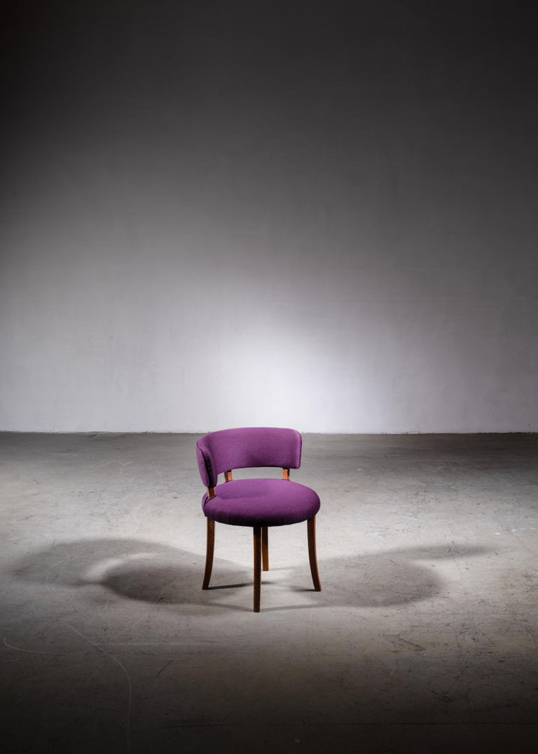 Magnus Stephensen Teak and Purple Wool Side Chair with Curved Backrest ...