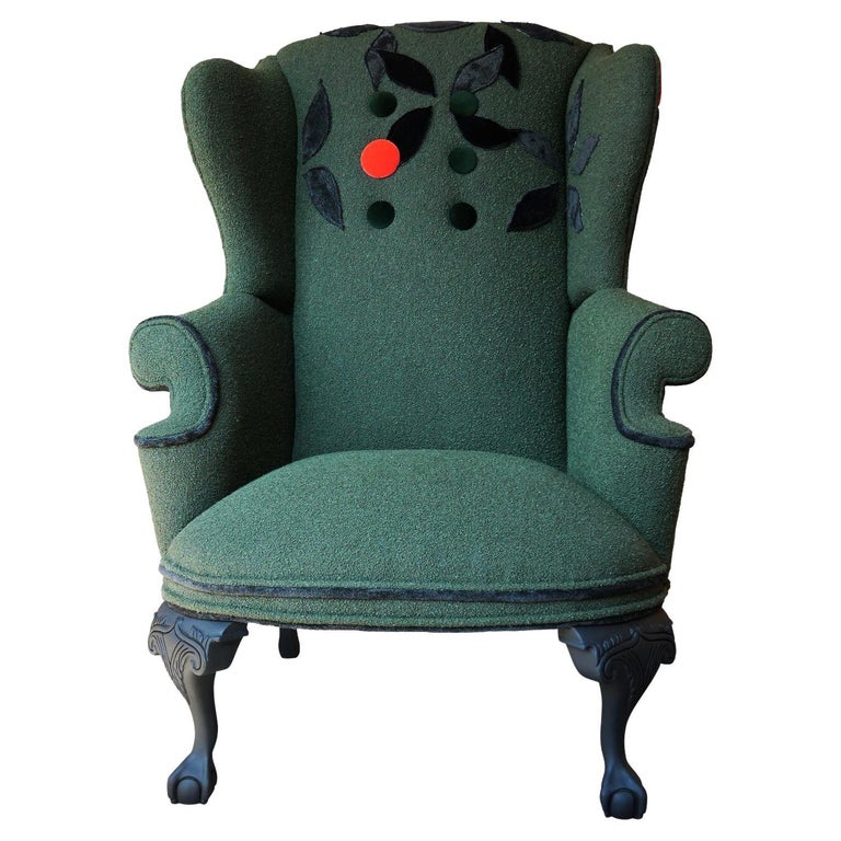 "Magritte Sunset II" Dark Green and Red Asbtract Contemporary WingBack ...