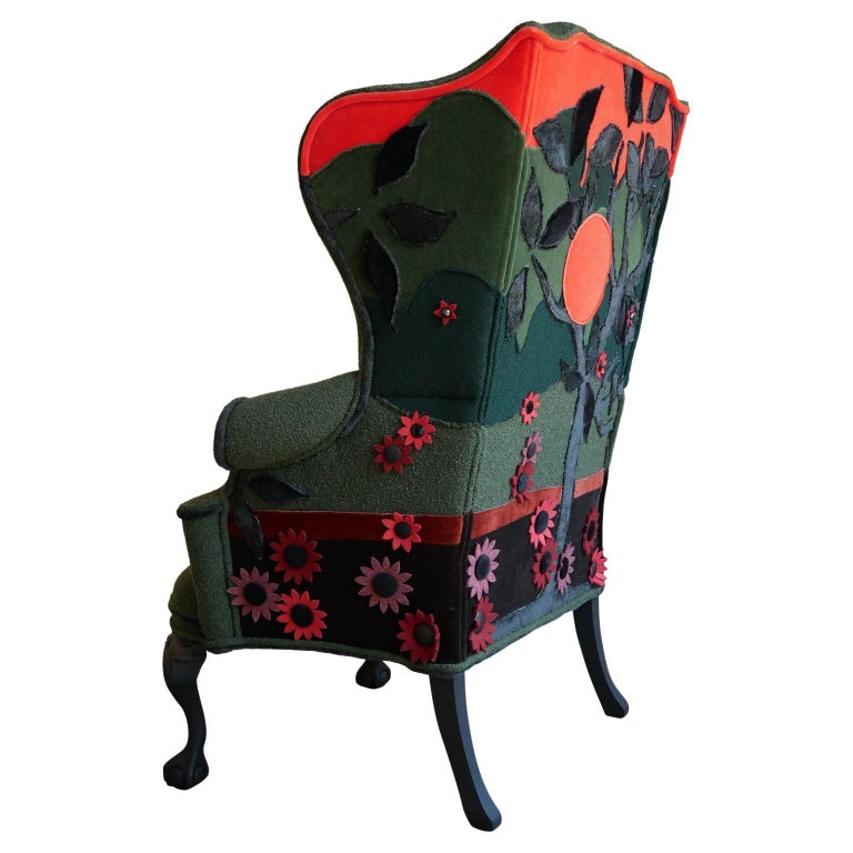 "Magritte Sunset II" Dark Green and Red Asbtract Contemporary WingBack ...