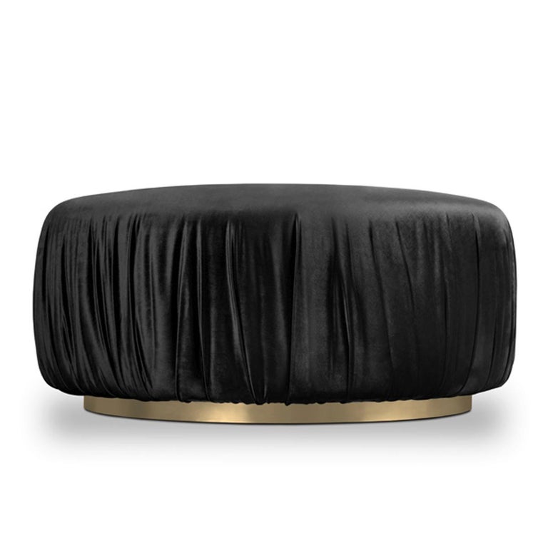 Mahal Ottoman with Black Pleated Fabric For Sale at 1stDibs