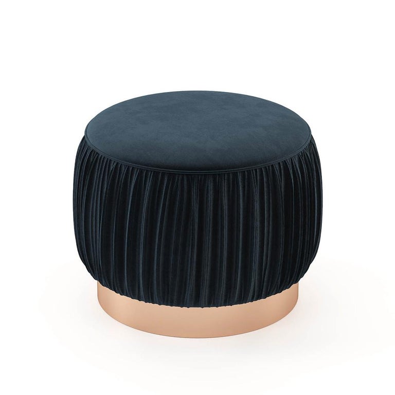 Mahalian Medium Stool with Pleated Deep Blue Fabric For Sale at 1stDibs