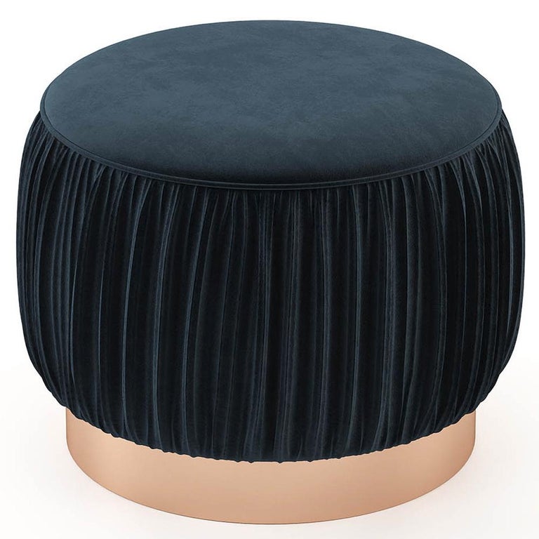 Mahalian Medium Stool with Pleated Deep Blue Fabric For Sale at 1stDibs