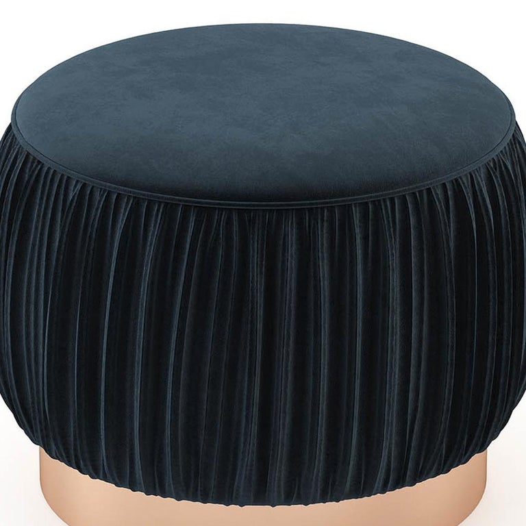 Mahalian Medium Stool with Pleated Deep Blue Fabric For Sale at 1stDibs