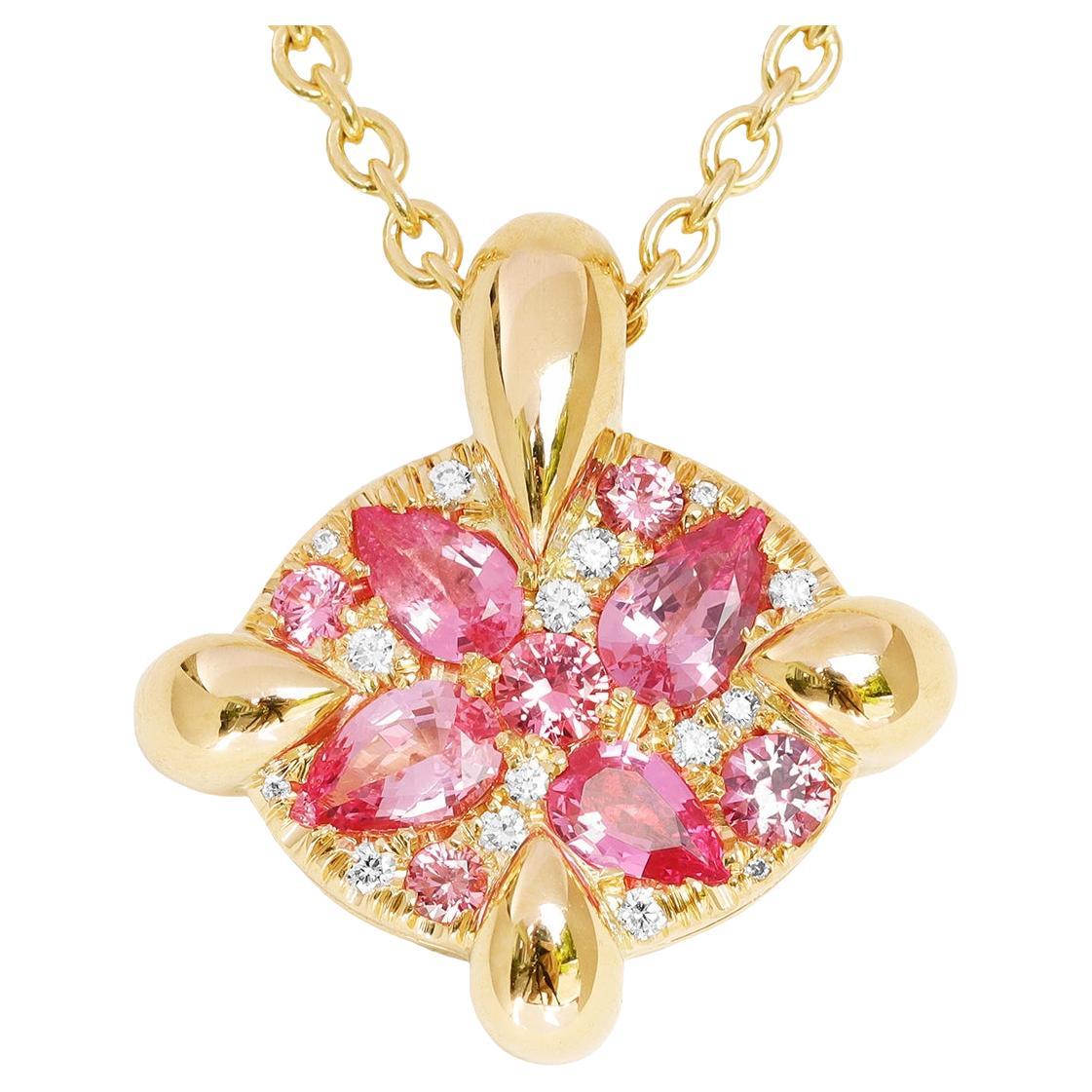 Mahenge Spinel Padparadscha Sapphire Yellow Gold Pave Pendant For Sale ...