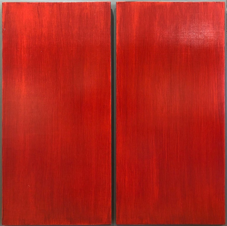 Mahmoud Hamadani - Untitled (Haiku), red abstract painting on wood ...