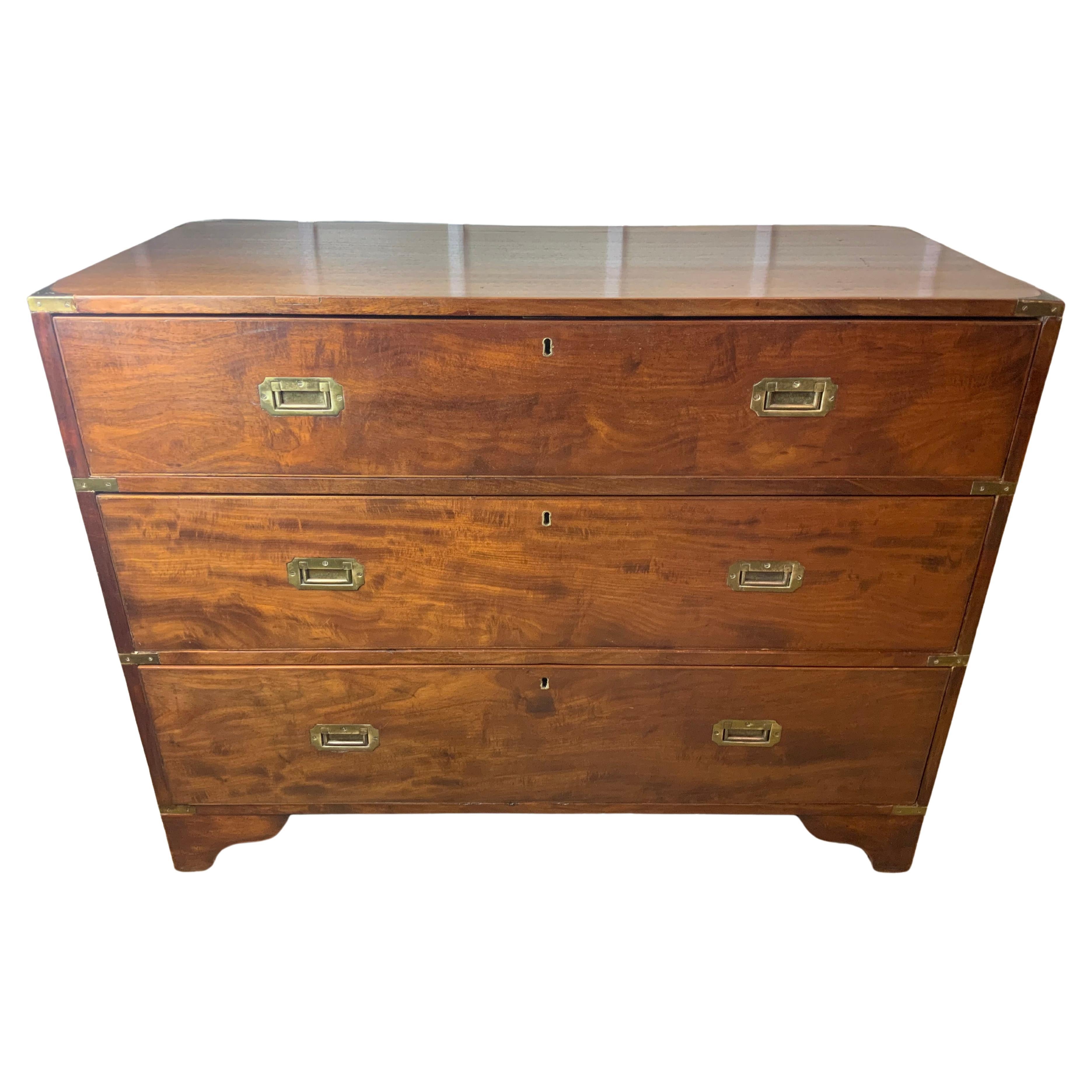 1950s Tall English Mahogany and Brass Campaign Style Chest at 1stDibs