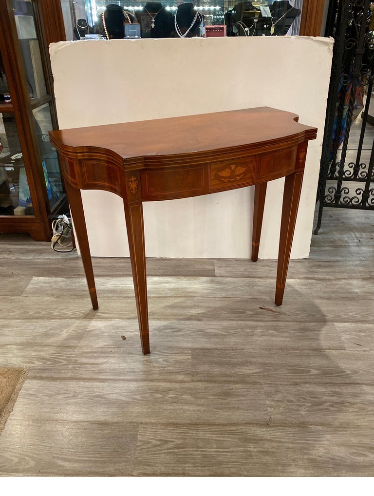 Mahogany and Satinwood Hepplewhite Flip Top Game Table Console For Sale ...