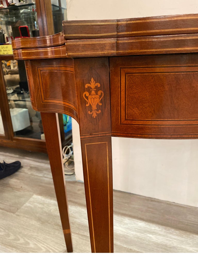 Mahogany and Satinwood Hepplewhite Flip Top Game Table Console For Sale ...