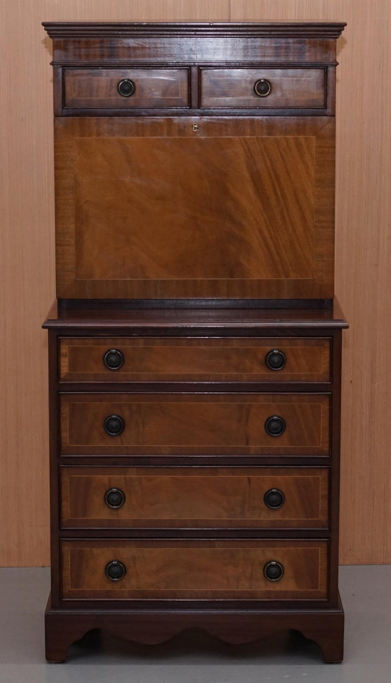 Mahogany Bevan Funell Desk Bureau Chest of Drawers Drop Front Green ...
