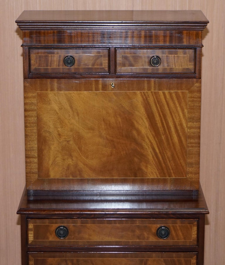 Mahogany Bevan Funell Desk Bureau Chest of Drawers Drop Front Green ...