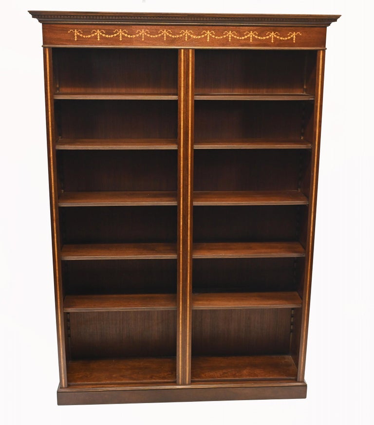 Mahogany Bookcase - Double English Sheraton Inlay Open Front For Sale ...