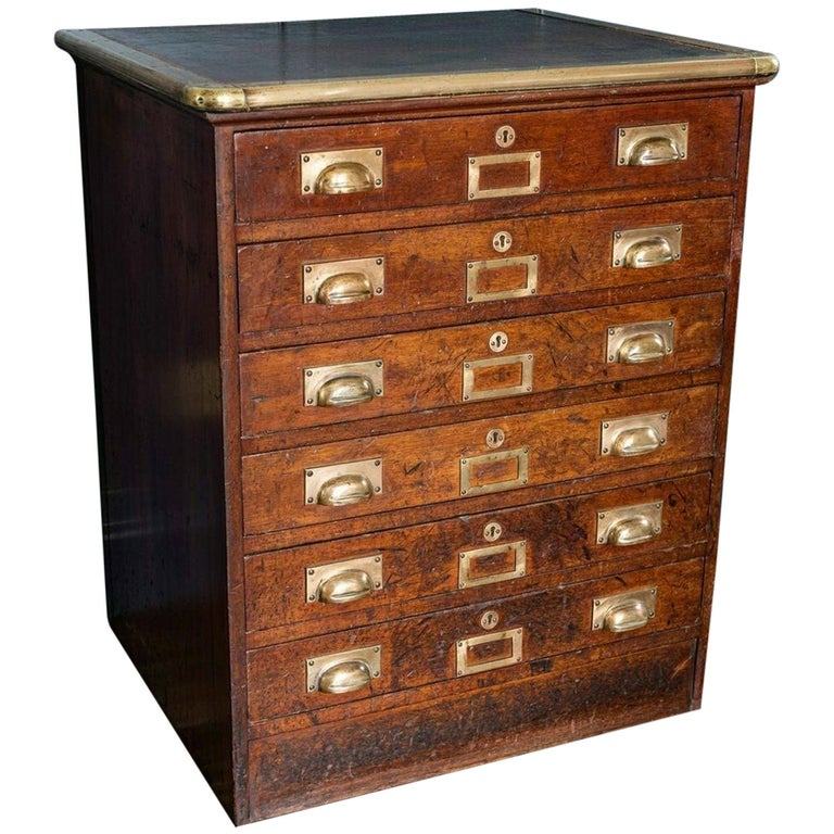 Mahogany Brass Capped Bankers Drawers, English, circa 1920 at 1stDibs