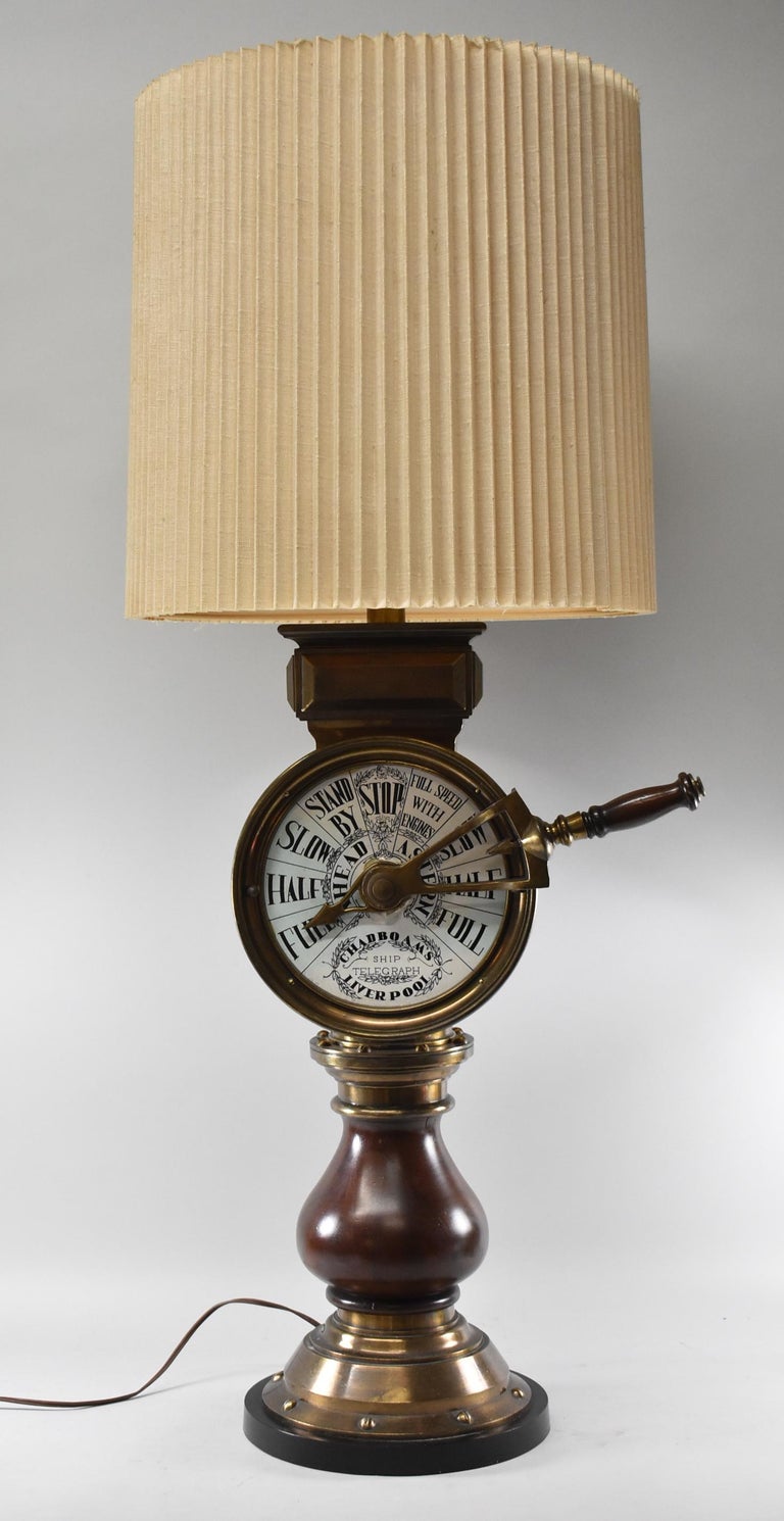 Mahogany and Brass Ships Telegraph Mounted Table Lamp For Sale at 1stDibs