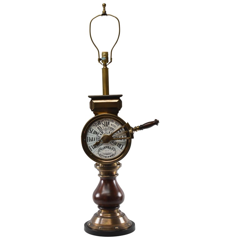 Mahogany and Brass Ships Telegraph Mounted Table Lamp For Sale at 1stDibs