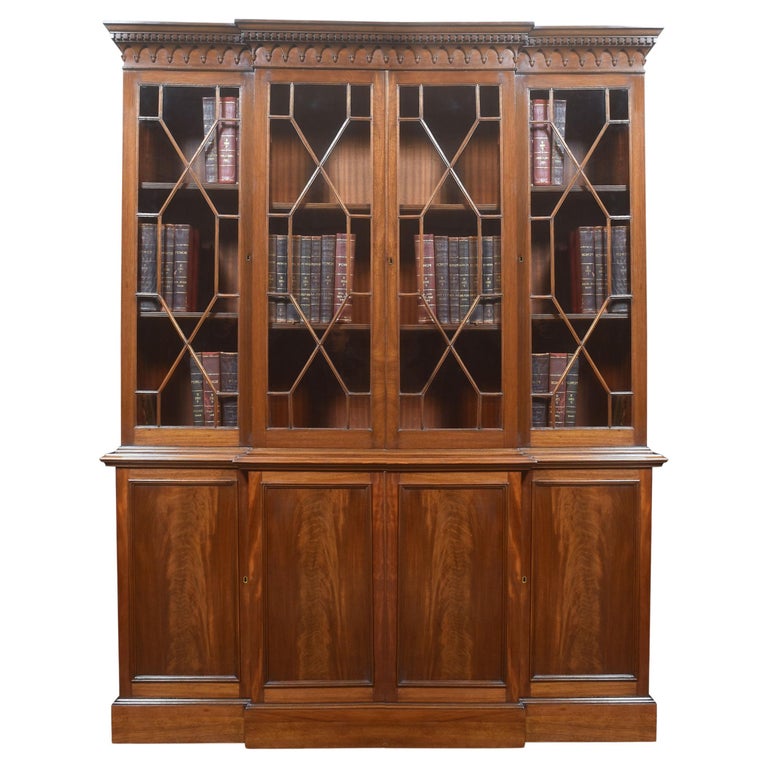 Mahogany Breakfront Library Bookcase For Sale at 1stDibs