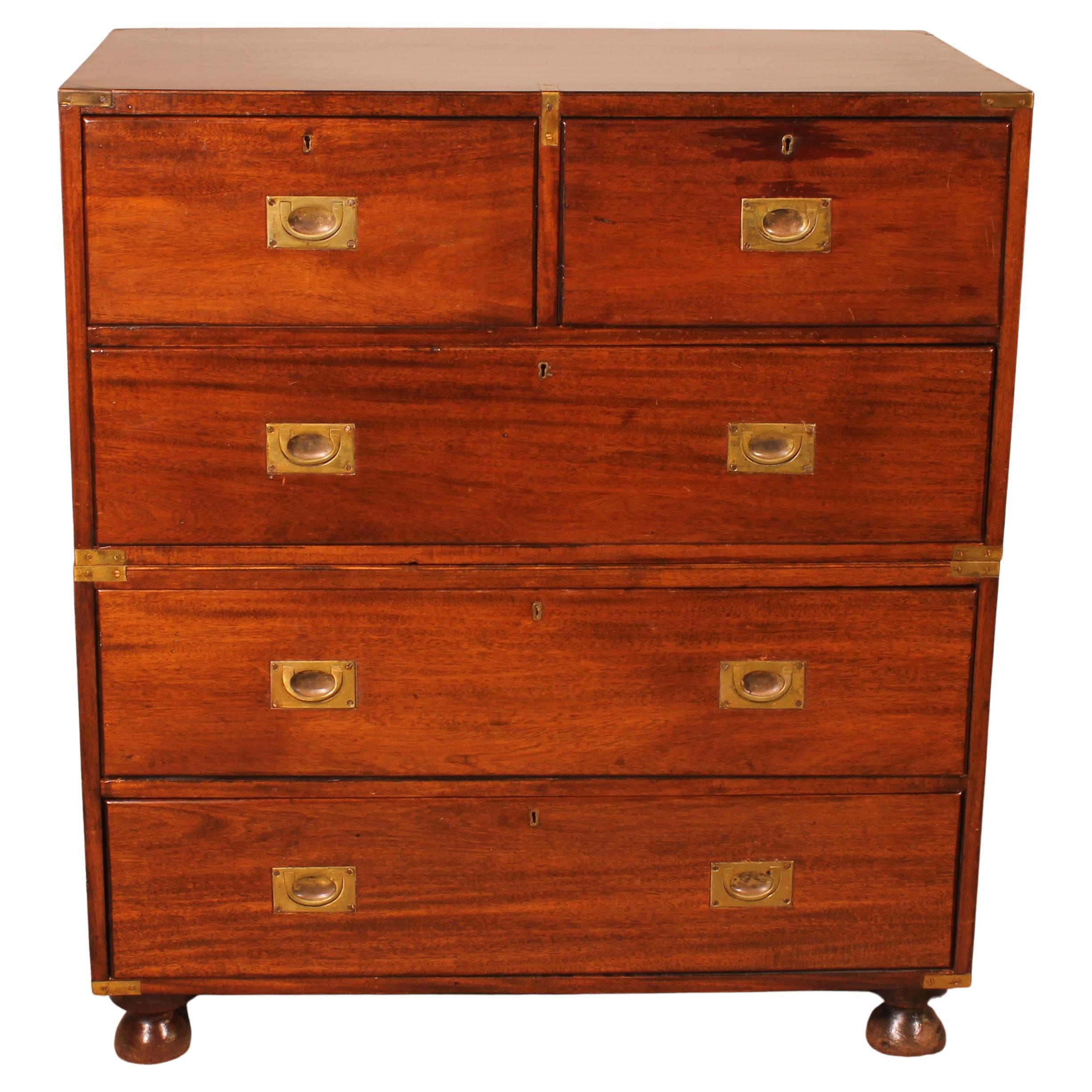 English 1840s Mahogany Campaign Chest with Five Drawers and Brass ...