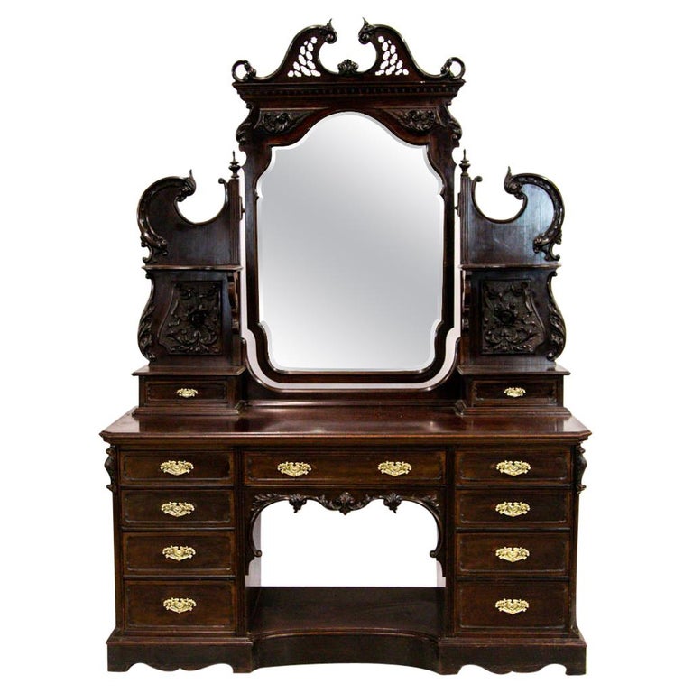 Mahogany Carved English Dressing Chest For Sale at 1stDibs