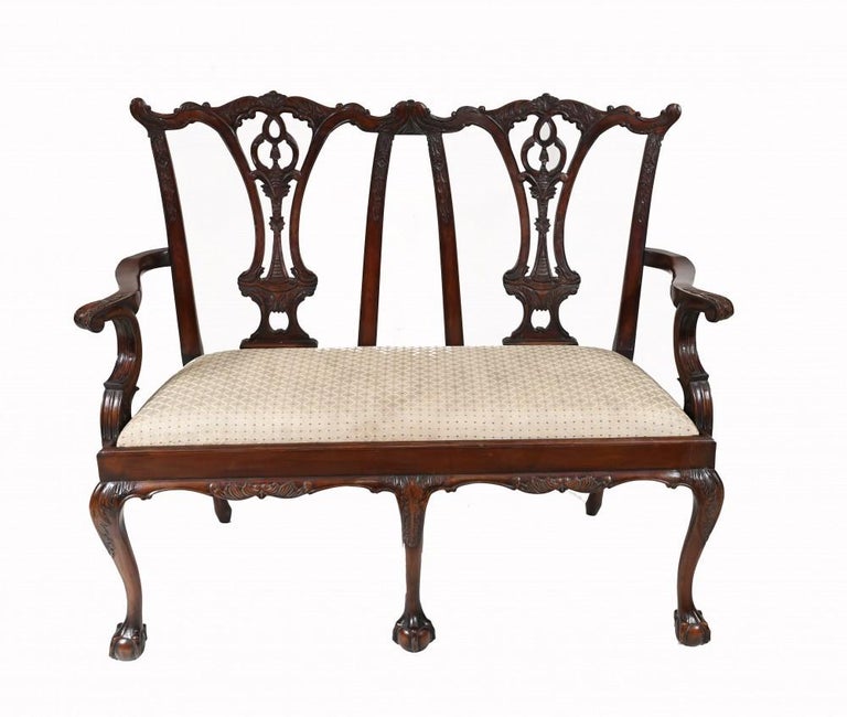 Mahogany Chippendale Double Chair Settle Seat For Sale at 1stDibs