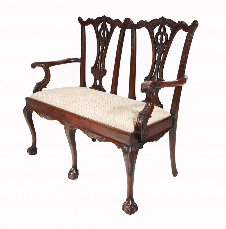 Mahogany Chippendale Double Chair Settle Seat For Sale at 1stDibs
