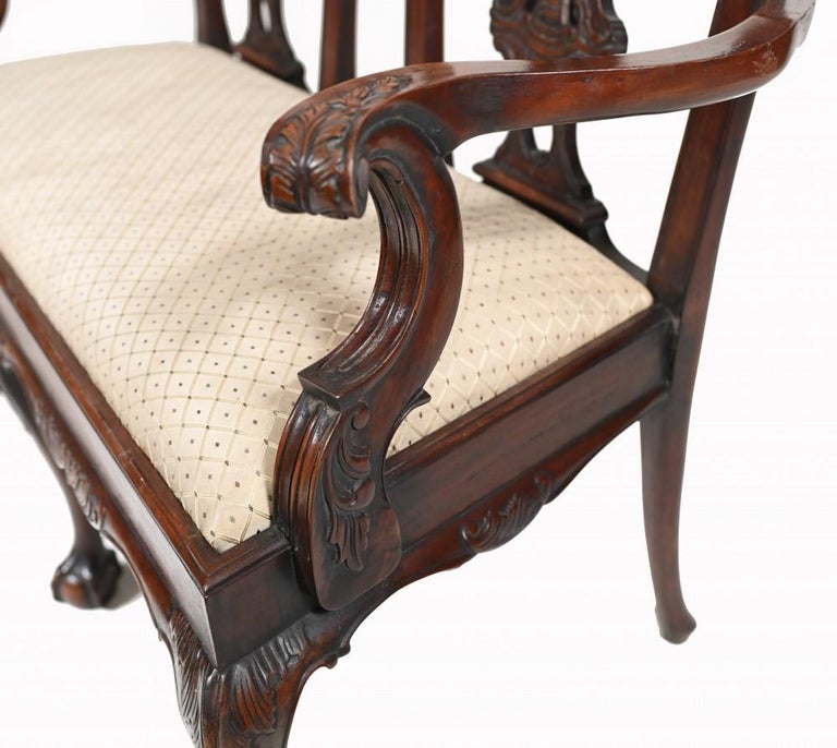 Mahogany Chippendale Double Chair Settle Seat For Sale at 1stDibs
