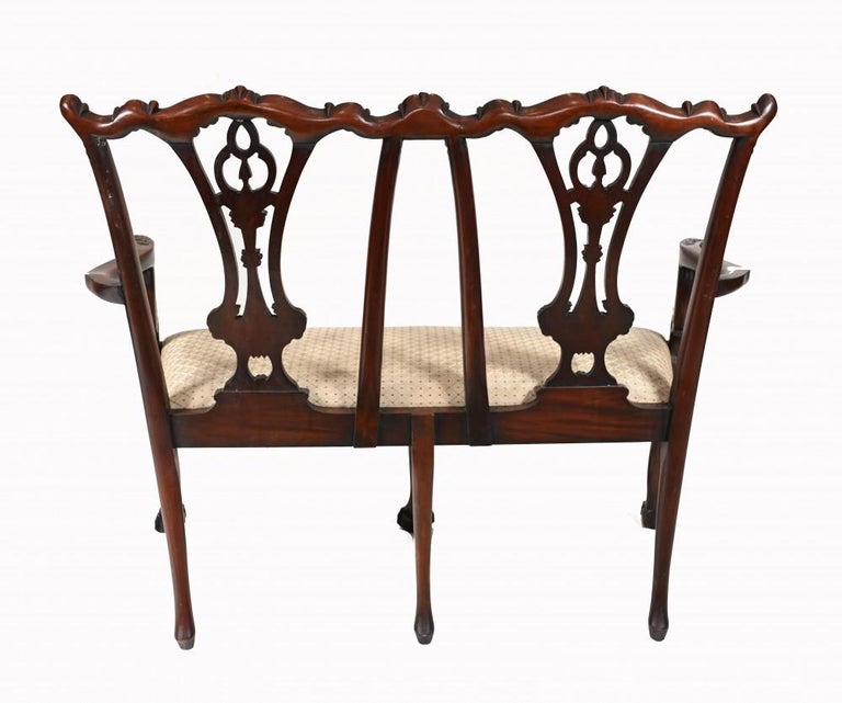 Mahogany Chippendale Double Chair Settle Seat For Sale at 1stDibs