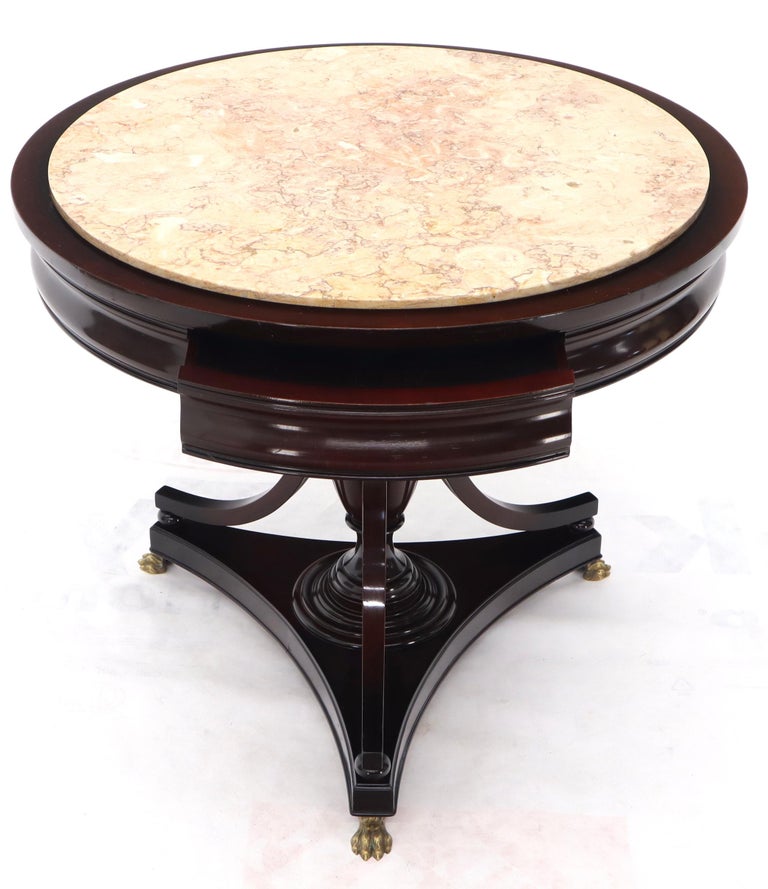 Mahogany Cup Shape Base Pink Marble Top Brass Claw Feet Center Table ...