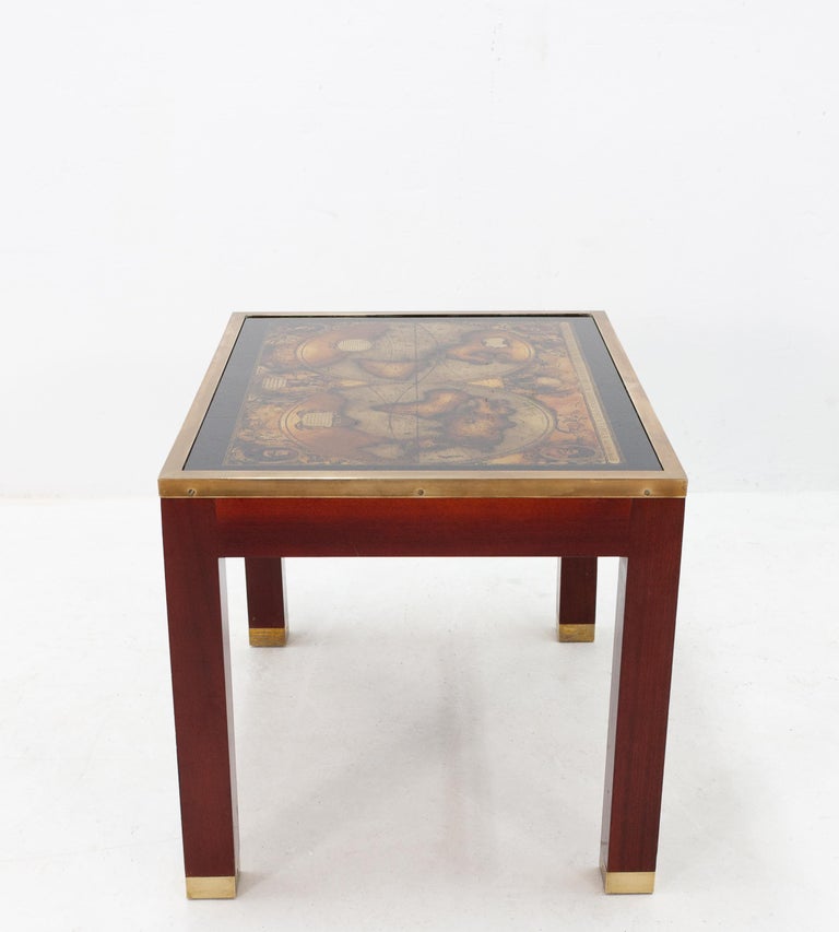 Mahogany Glass Map Side Table For Sale at 1stDibs