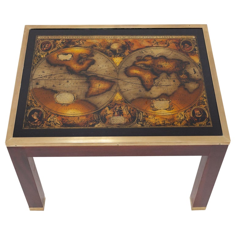 Mahogany Glass Map Side Table For Sale at 1stDibs