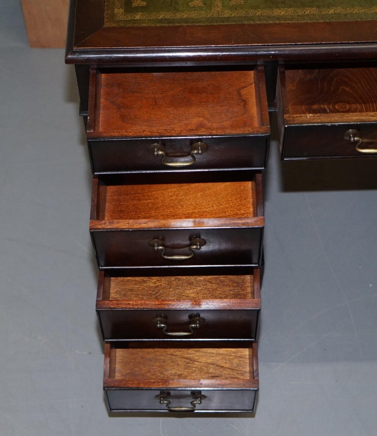 Mahogany and Green Leather Twin Pedestal Partner Desk Ornate Gold Leaf ...