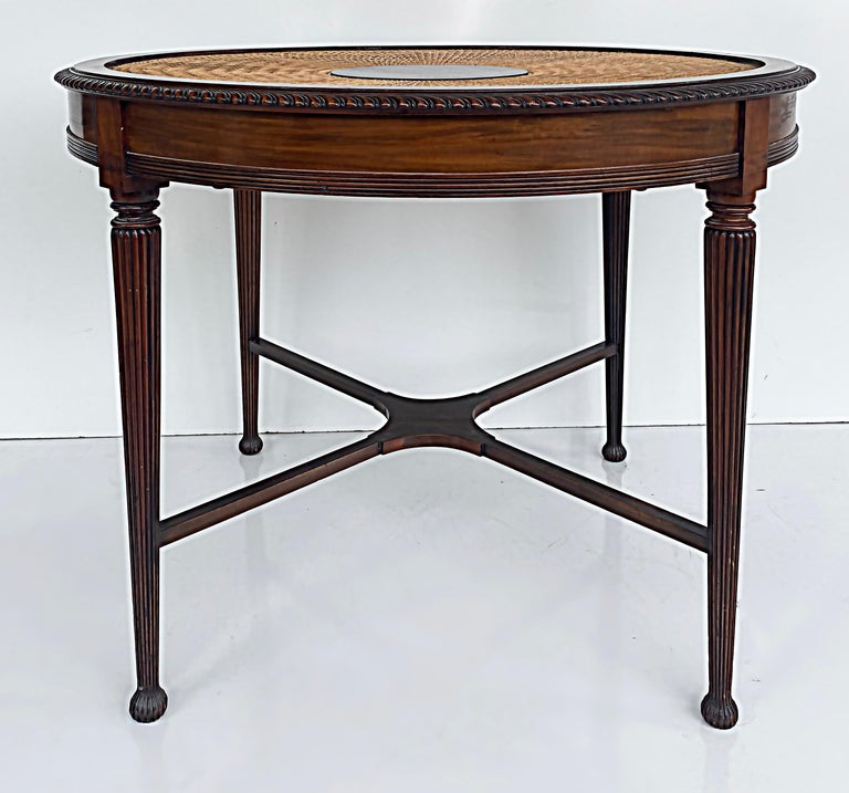 Mahogany Hand Caned Center Table with Glass Top and Fluted, Tapering ...