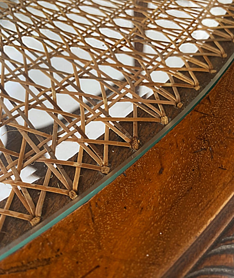 Mahogany Hand Caned Center Table with Glass Top and Fluted, Tapering ...