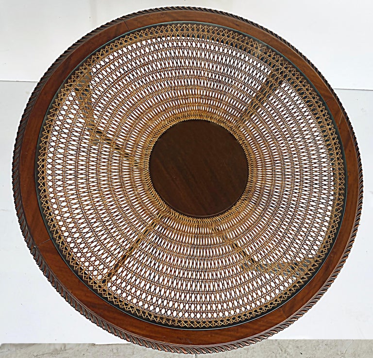 Mahogany Hand Caned Center Table with Glass Top and Fluted, Tapering ...