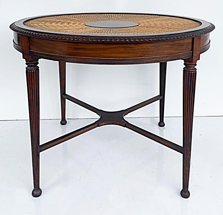 Mahogany Hand Caned Center Table with Glass Top and Fluted, Tapering ...