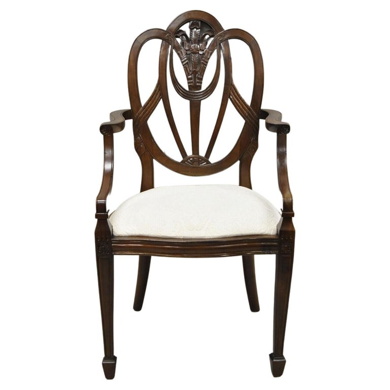 Mahogany Hepplewhite Style Prince of Wales Plume Carved Dining Arm ...