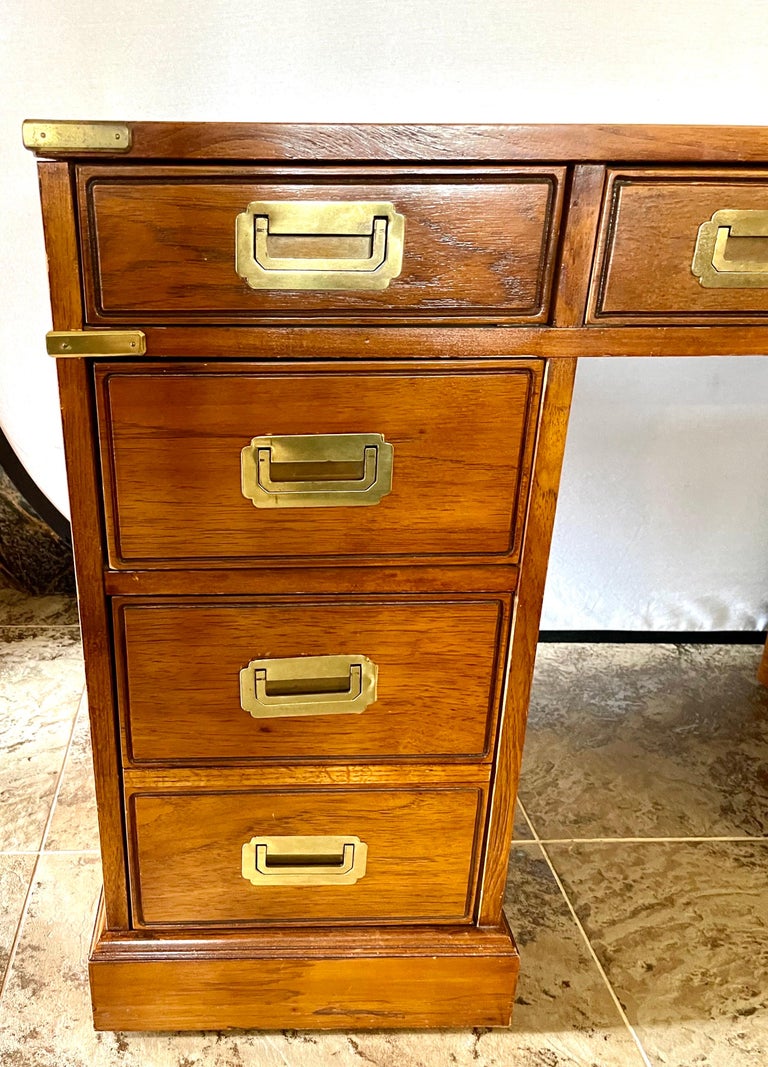 Mahogany Iconic Campaign Style Kneehole Partners Desk For Sale at 1stDibs