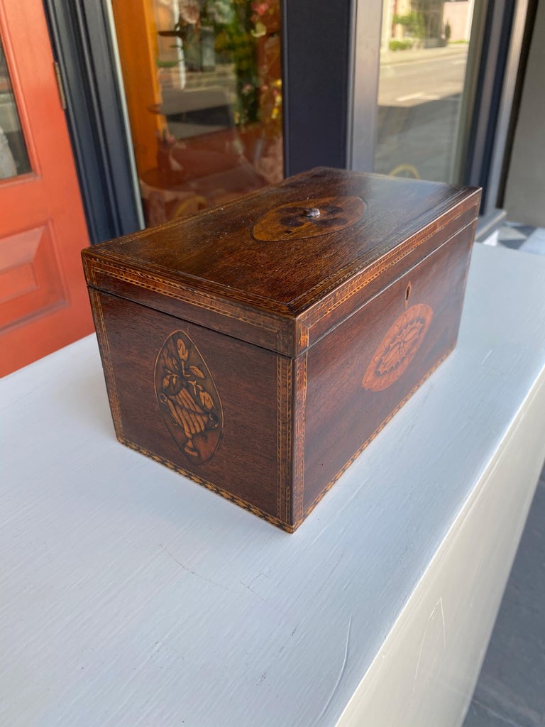 Mahogany inlaid 19th century tea caddy For Sale at 1stDibs