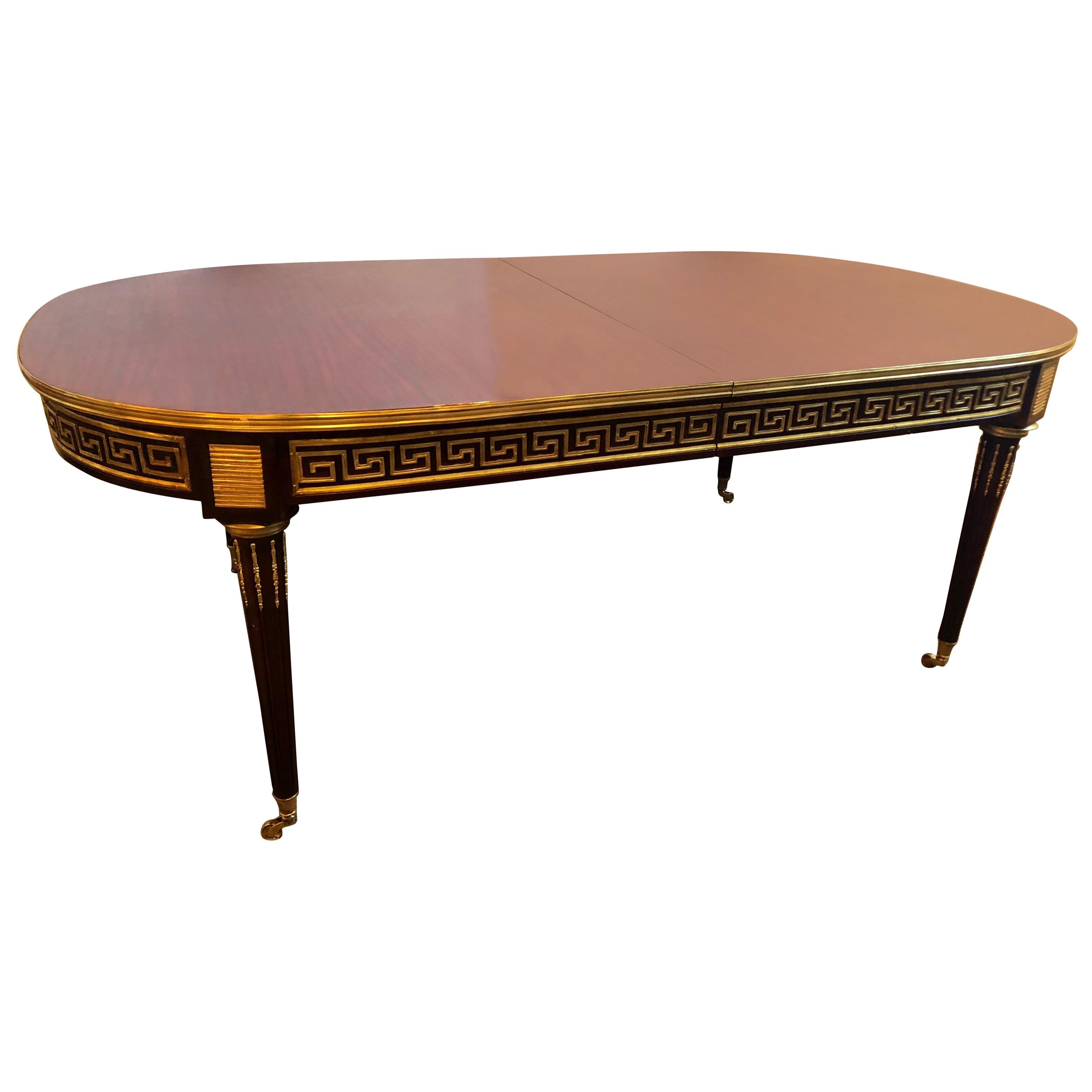 Mahogany Jansen Manner Louis XVI Style Dining Table with Bronze Greek ...