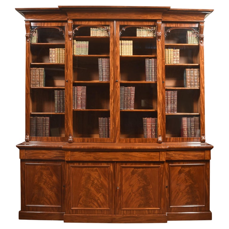 Mahogany Library Breakfront Bookcase For Sale at 1stDibs