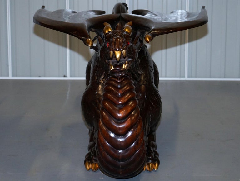 Hardwood Neil Busby Dragon 12 Person Dining Table Ruby Eyes 22-Carat ...