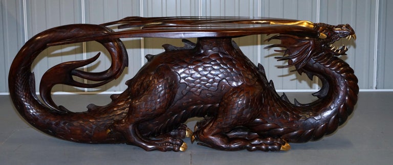 Hardwood Neil Busby Dragon 12 Person Dining Table Ruby Eyes 22-Carat ...