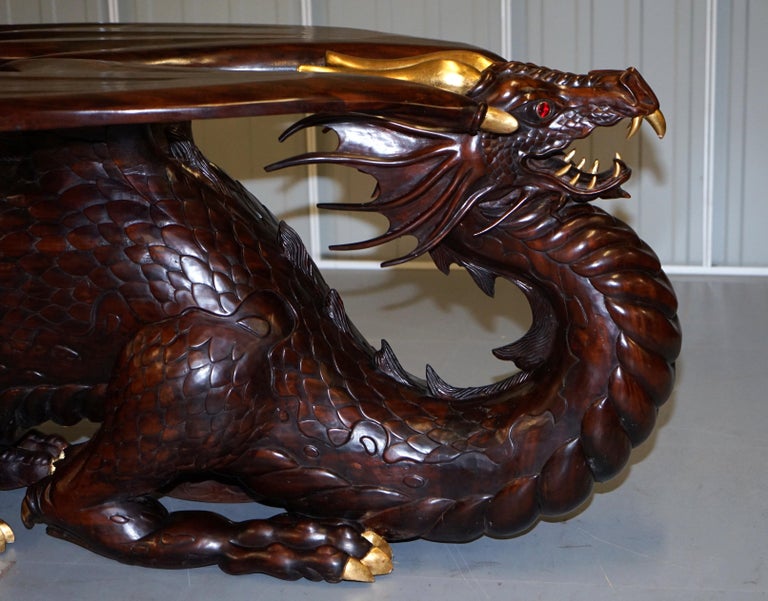Hardwood Neil Busby Dragon 12 Person Dining Table Ruby Eyes 22-Carat ...