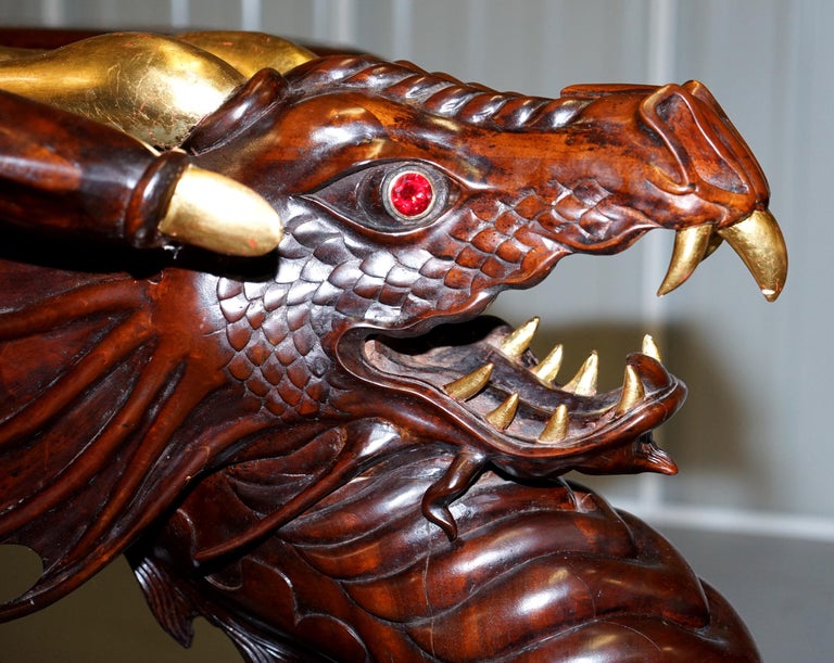 Hardwood Neil Busby Dragon 12 Person Dining Table Ruby Eyes 22-Carat ...